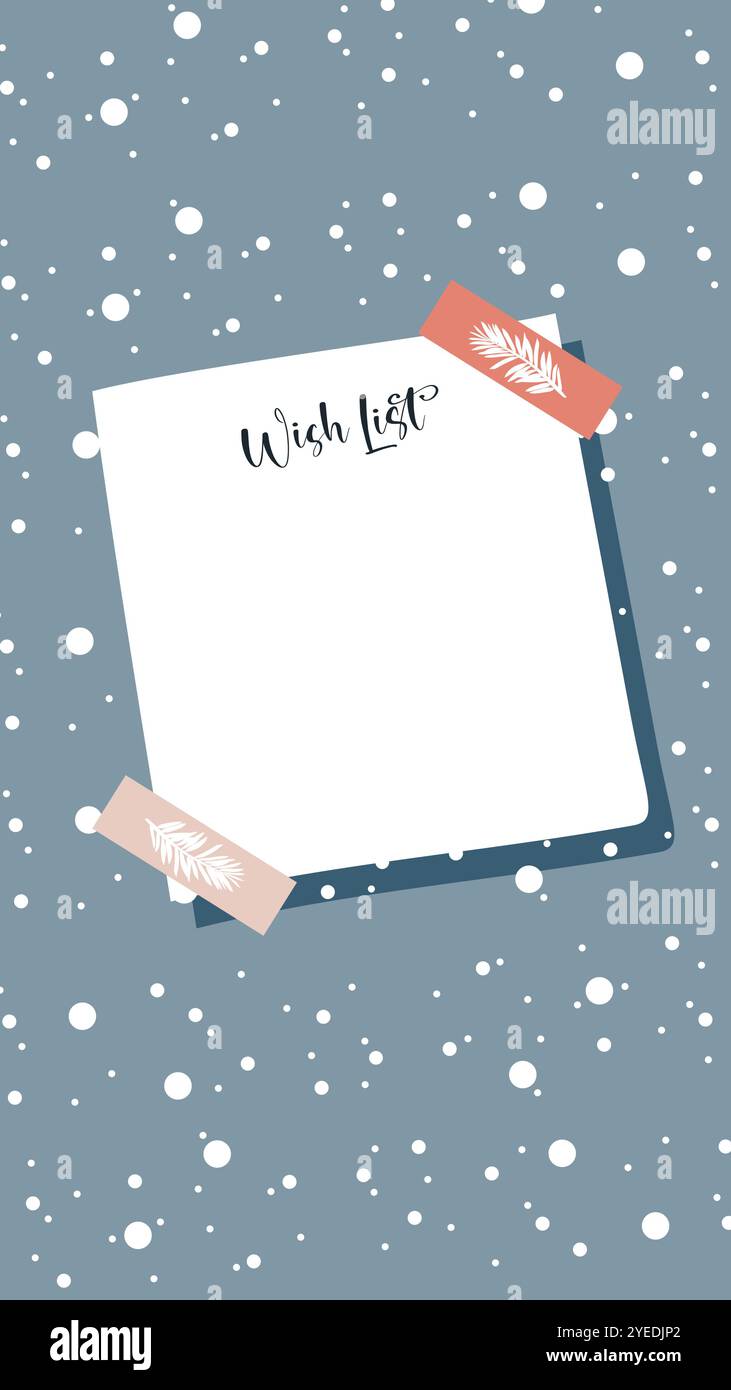 Winter vertical template with empty paper note. Editable vector hand ...