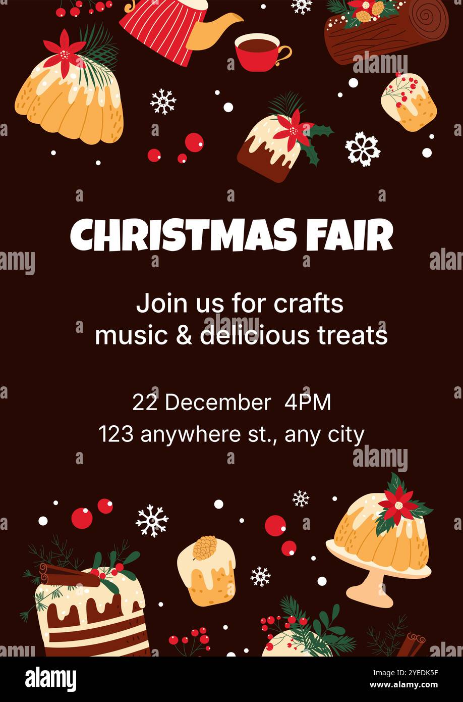 Hand drawn poster design for Christmas fair. Vector flyer editable ...