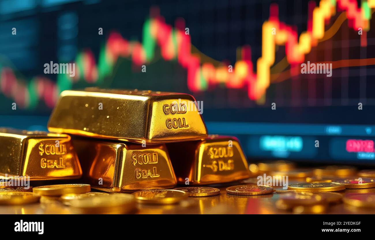 gold bullion and rise of gold prices with charts Stock Photo - Alamy