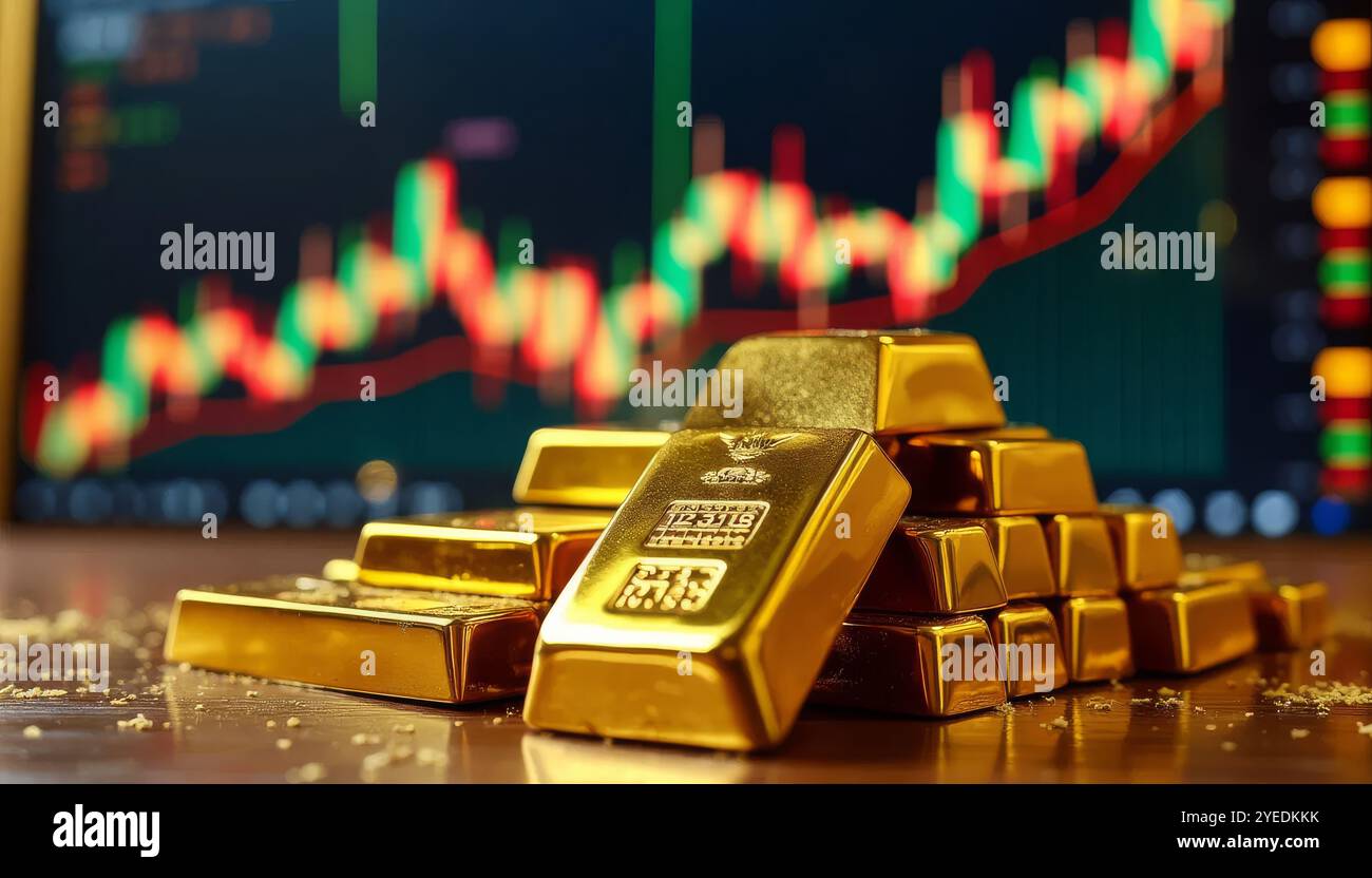 gold bullion and rise of gold prices with charts Stock Photo - Alamy