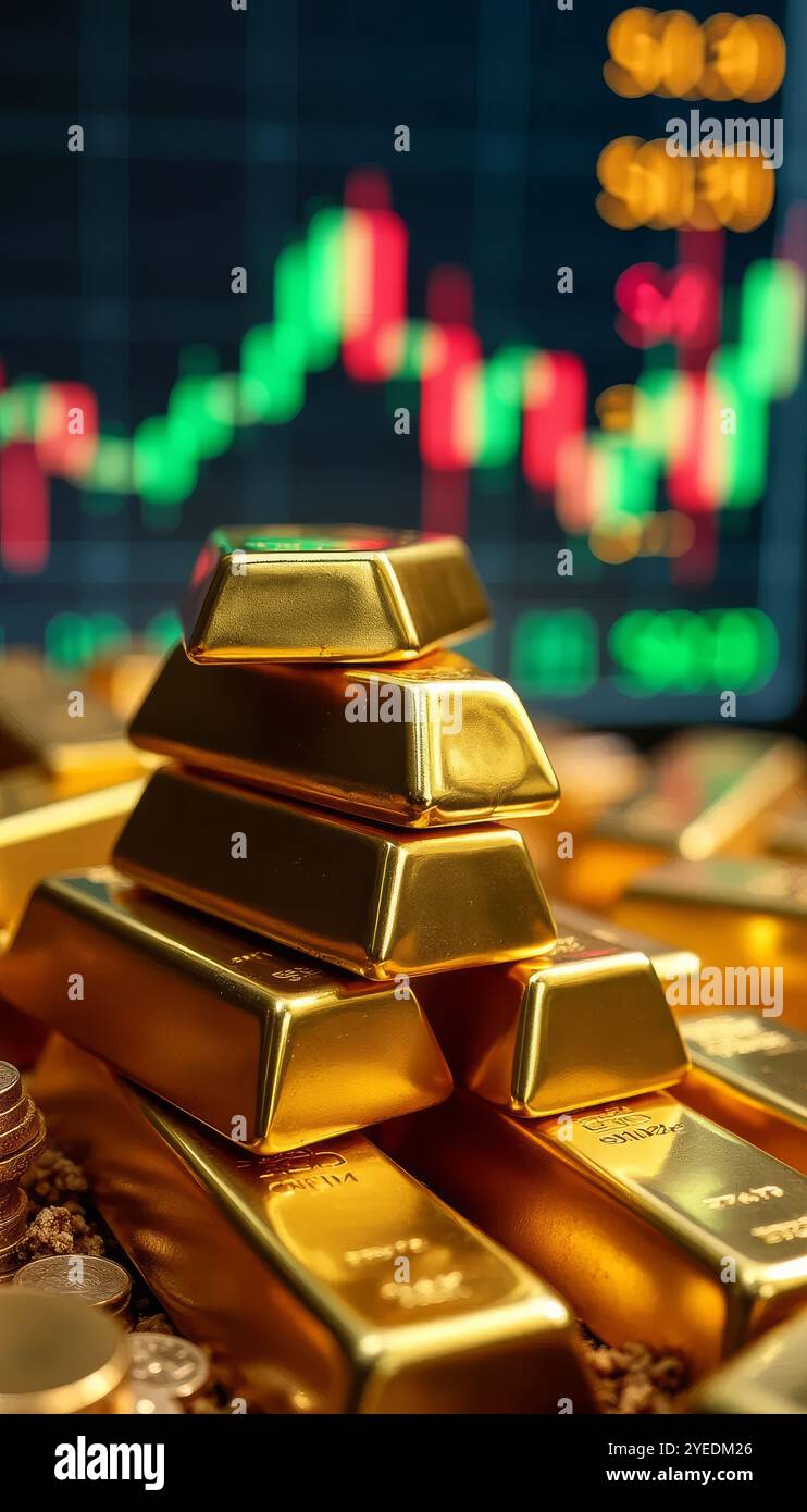 gold bullion and rise of gold prices with charts Stock Photo - Alamy