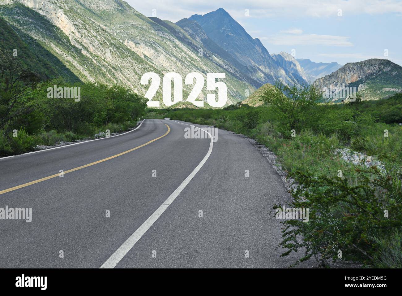 Asphalt road leading to 2025 sign. Concept of new year, fresh beginning ...