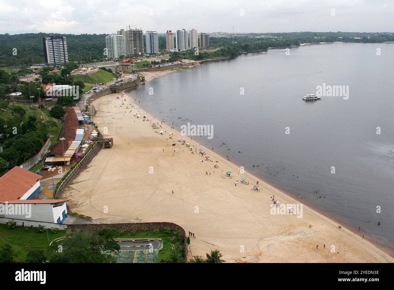 aerial view of Ponta Negra beach on Amazon river and Manaus city ...