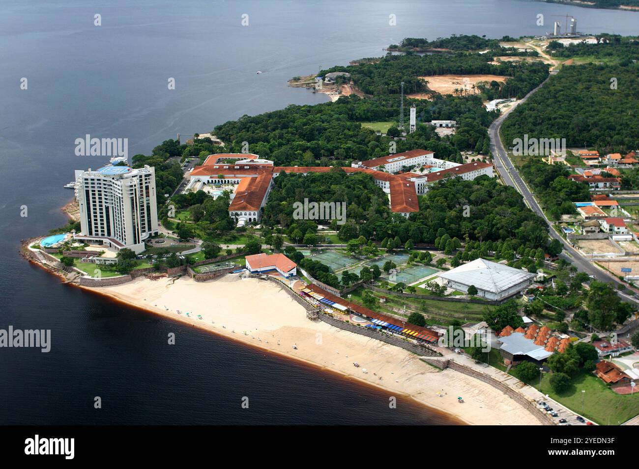 aerial view of riverside of Amazon river and Manaus city in Brazil ...