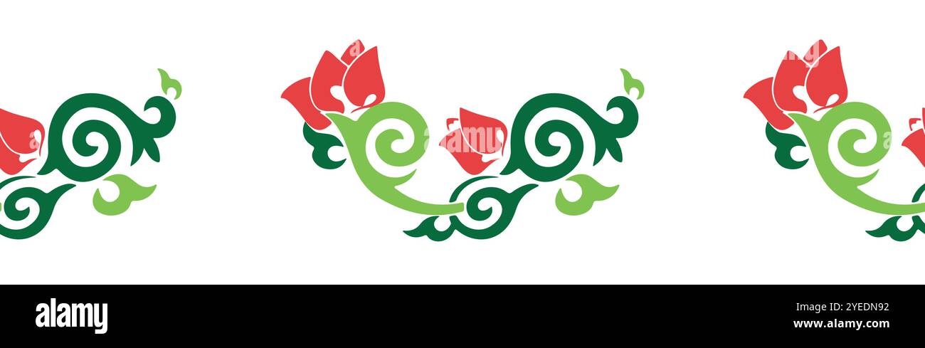 Floral pattern Tatar Native Ornamental border with tulips. Culture of ...