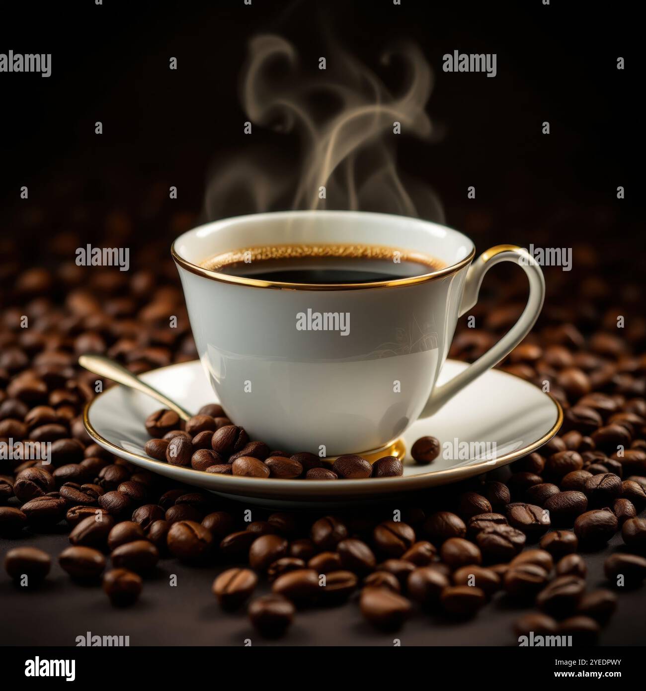 coffee with smoke and coffee beans Stock Photo - Alamy
