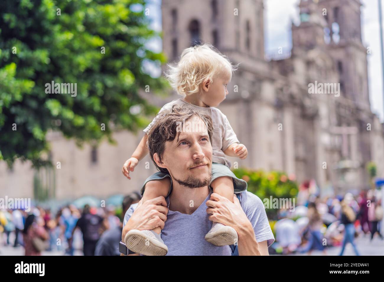 Father and son therists in front of Catedral Metropolitana de la Ciudad ...