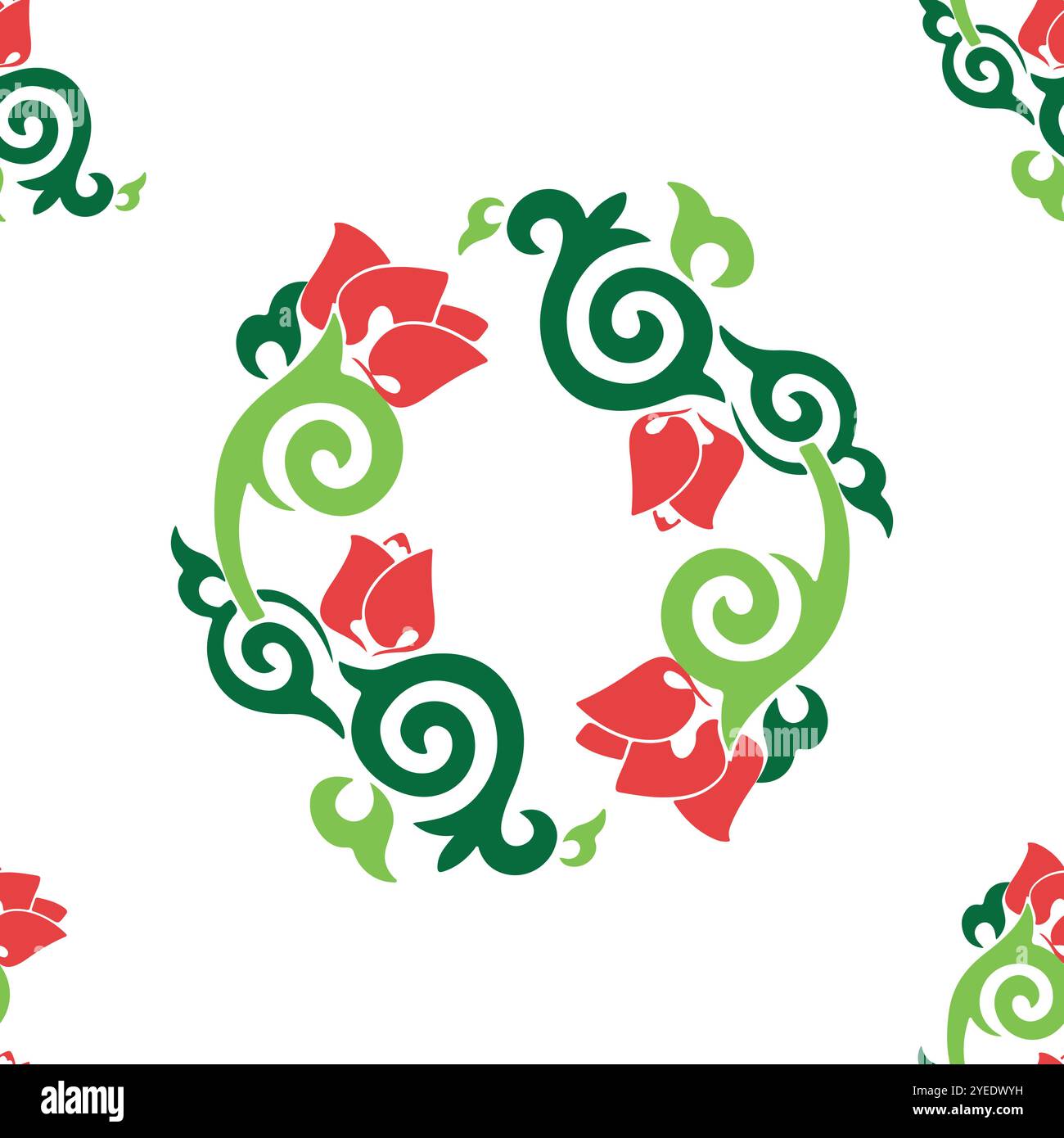 Floral pattern Tatar Native Ornamental border with tulips. Culture of ...