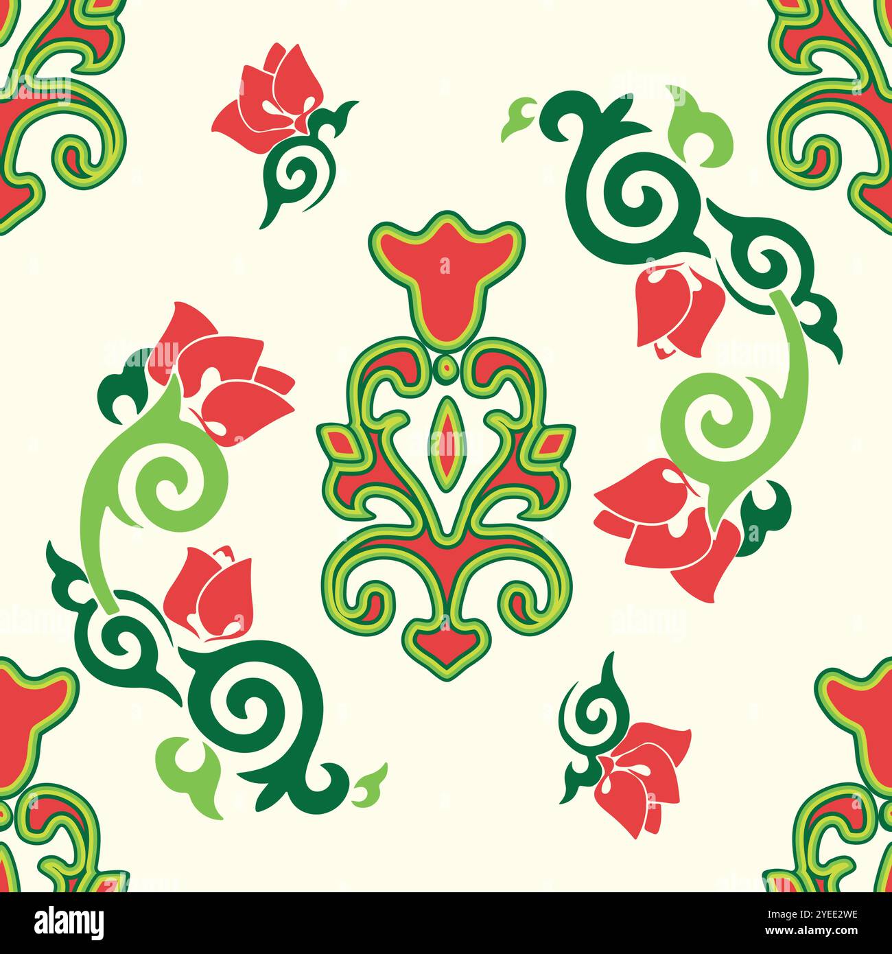 Floral pattern Tatar Native Ornamental border with tulips. Culture of ...