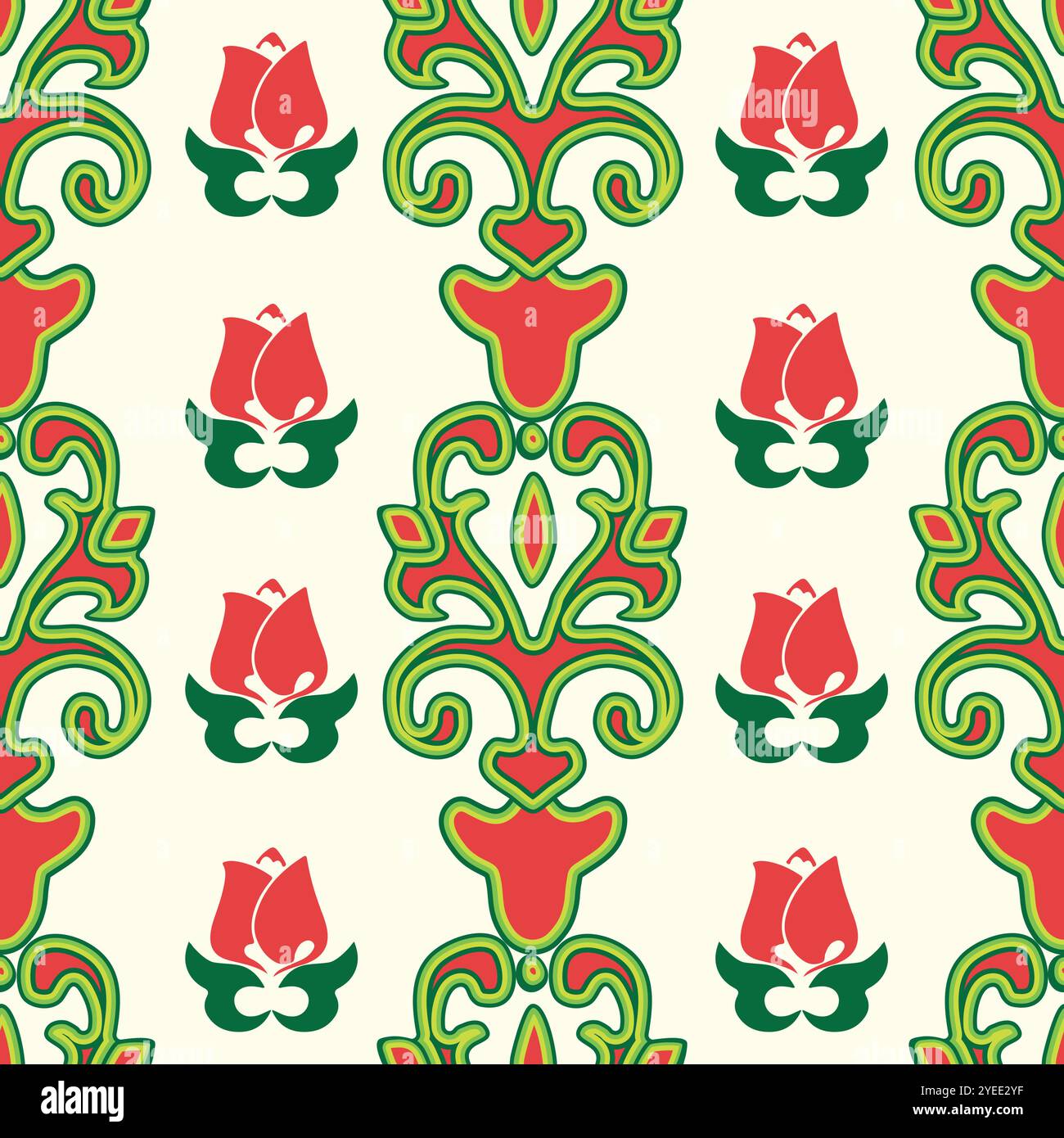 Floral pattern Tatar Native Ornamental border with tulips. Culture of ...