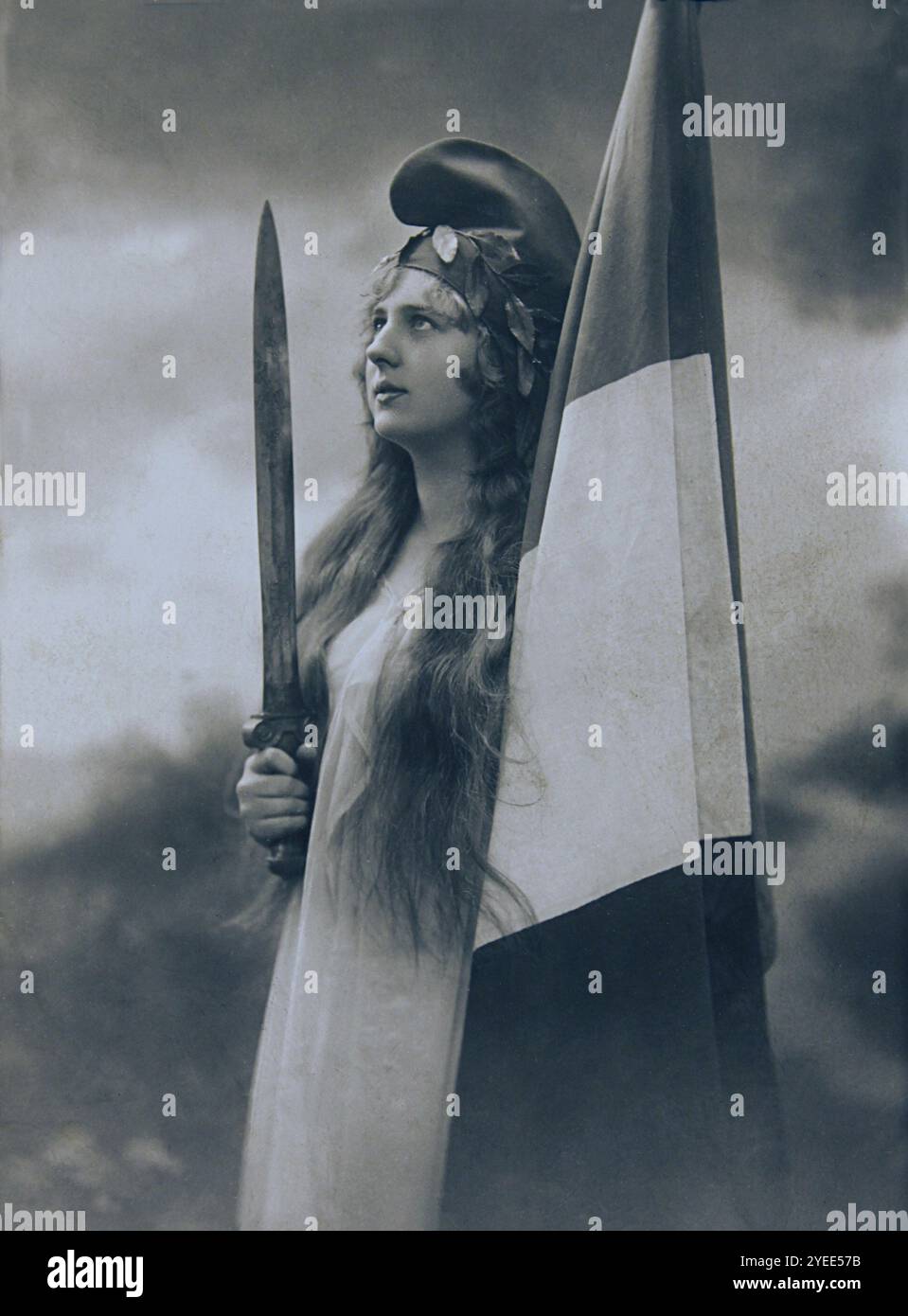 World War One patriotic postcard showing Marianne, the personification ...