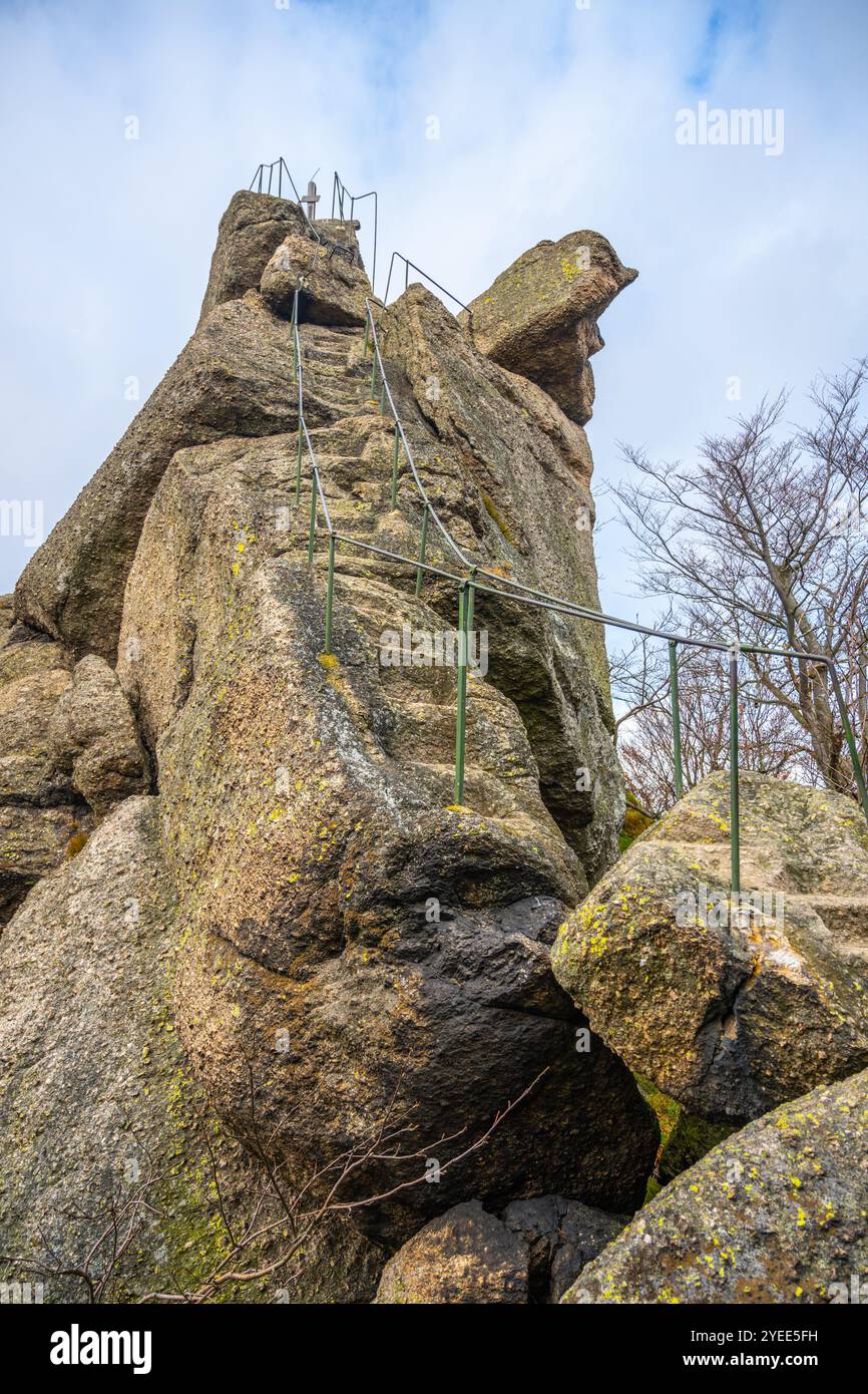 Visitors can climb the steep stairs of the Oresnik granite rock ...