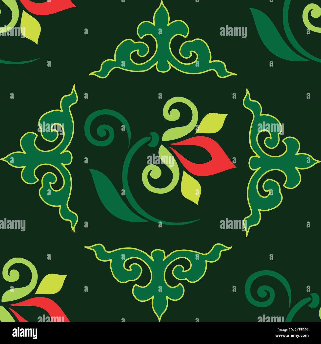 Floral pattern Tatar Native Ornamental border with tulips. Culture of ...
