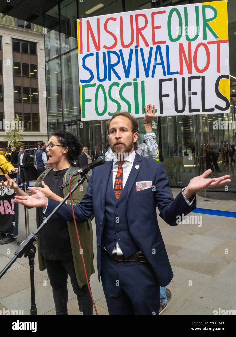 London, UK. 30 Oct 2024. There were speeches outside Howden Group where ...