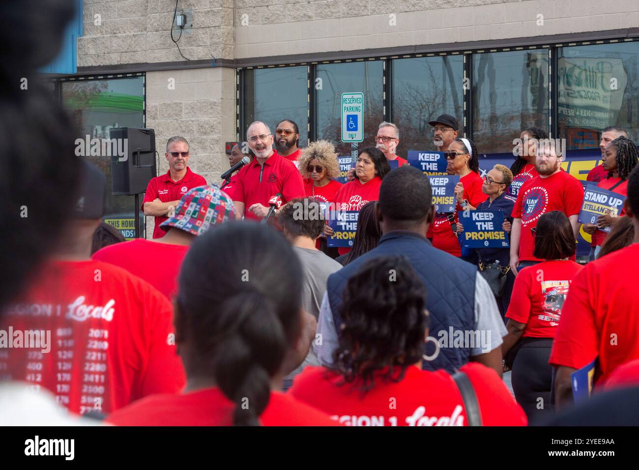 Detroit, Michigan, USA. 30th Oct, 2024. UAW President Shawn Fain speaks ...