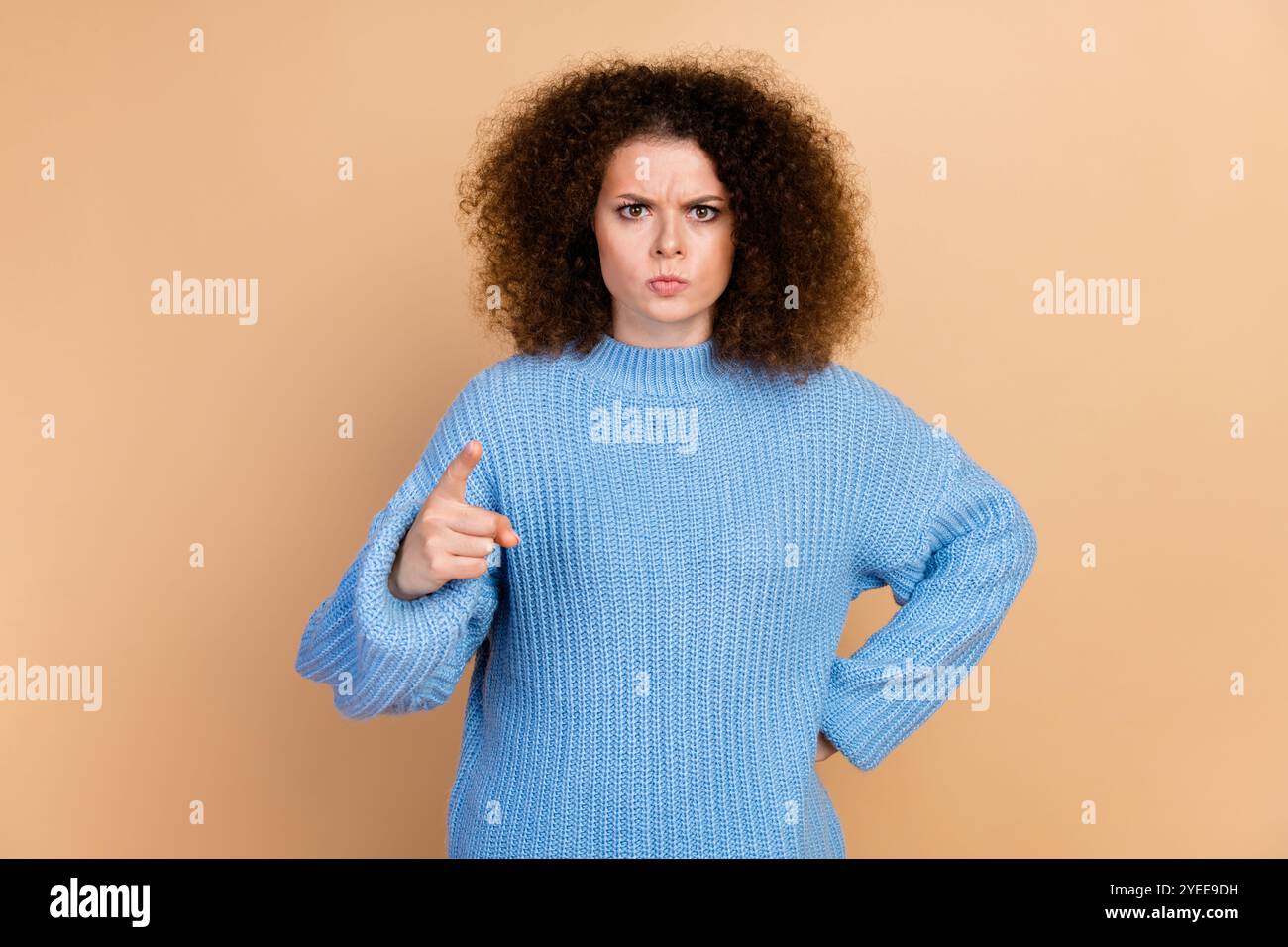 Photo portrait of aggressive lady dissatisfied boss pointing finger you ...