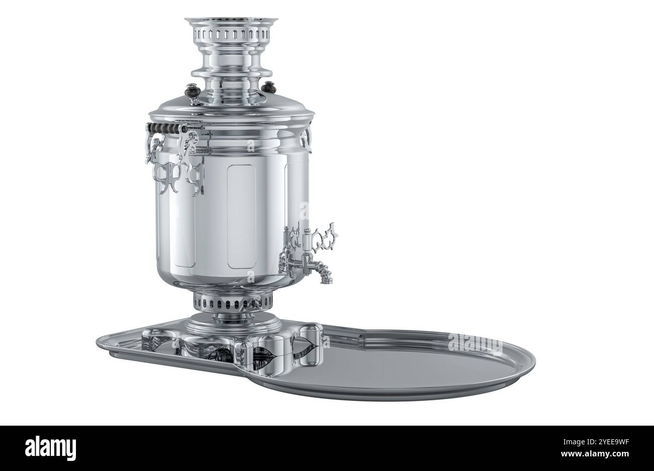 Samovar on a tray, 3D rendering isolated on white background Stock ...