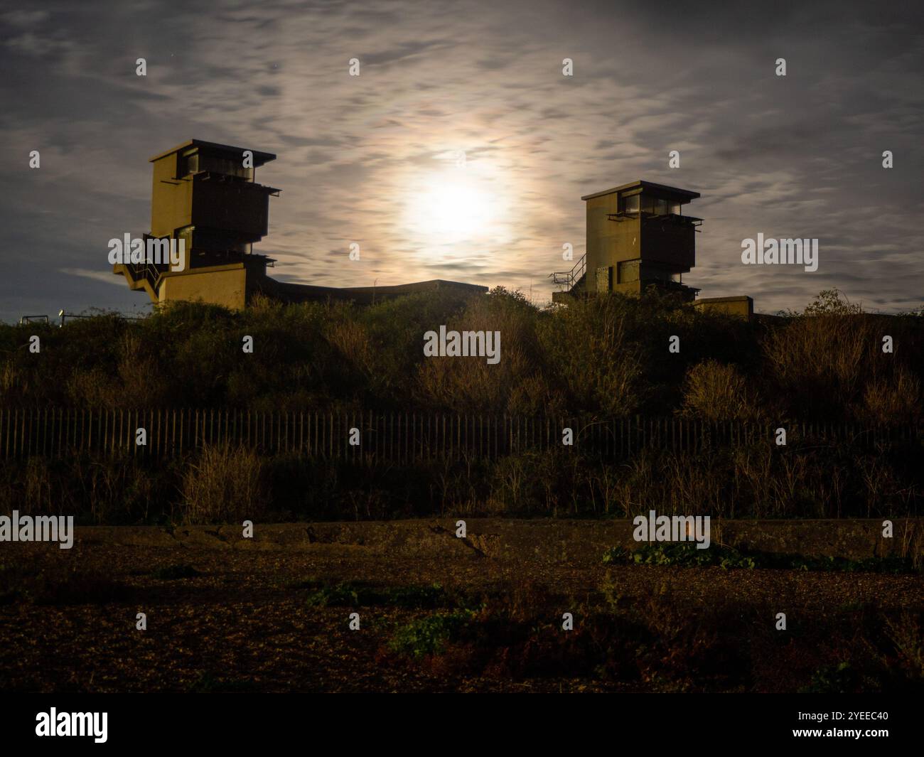 Concrete fire control towers seen from the beach hi-res stock ...