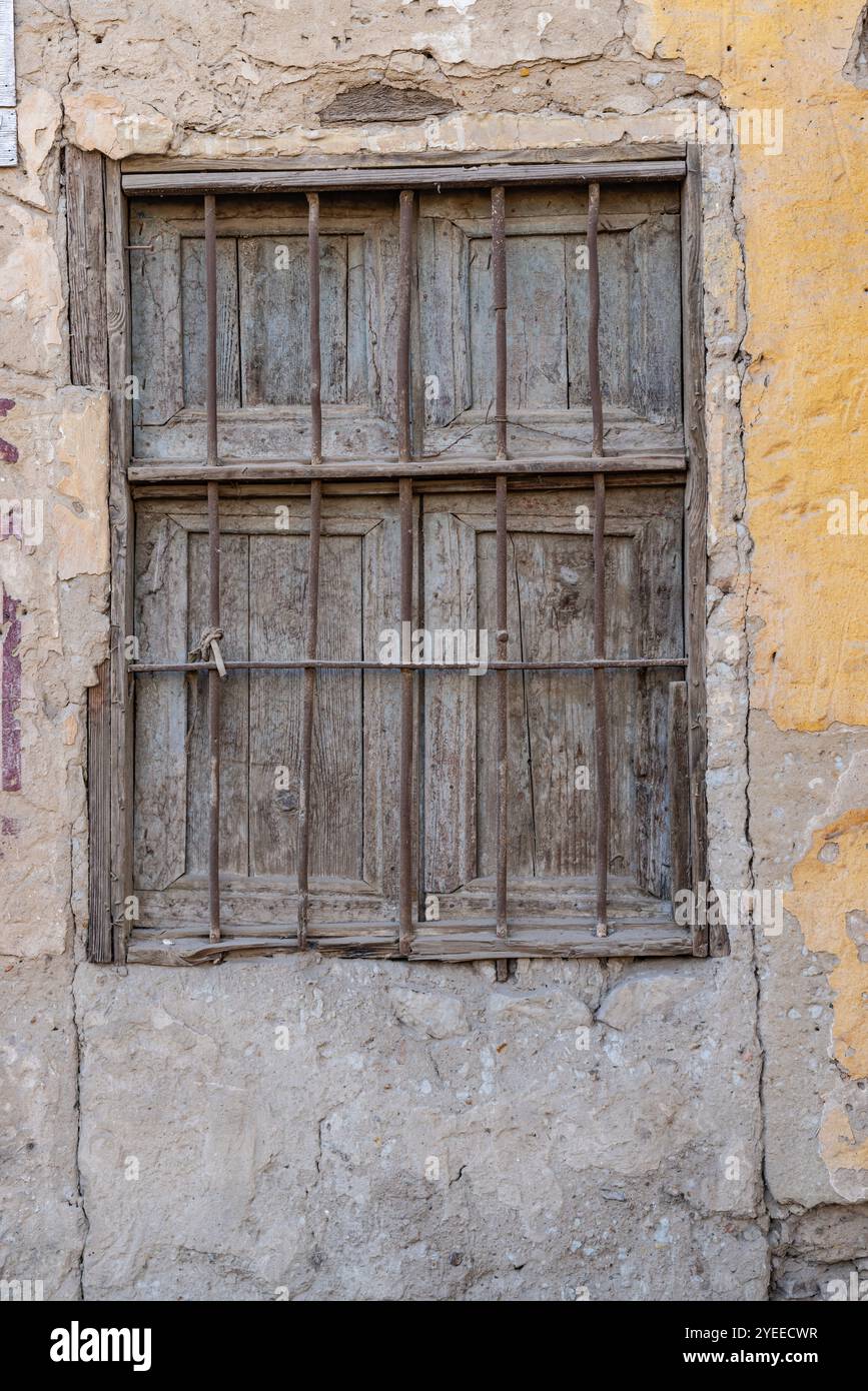 Al Wahat Al Baharia, Giza, Egypt. Rusted barred window at the Baharia ...