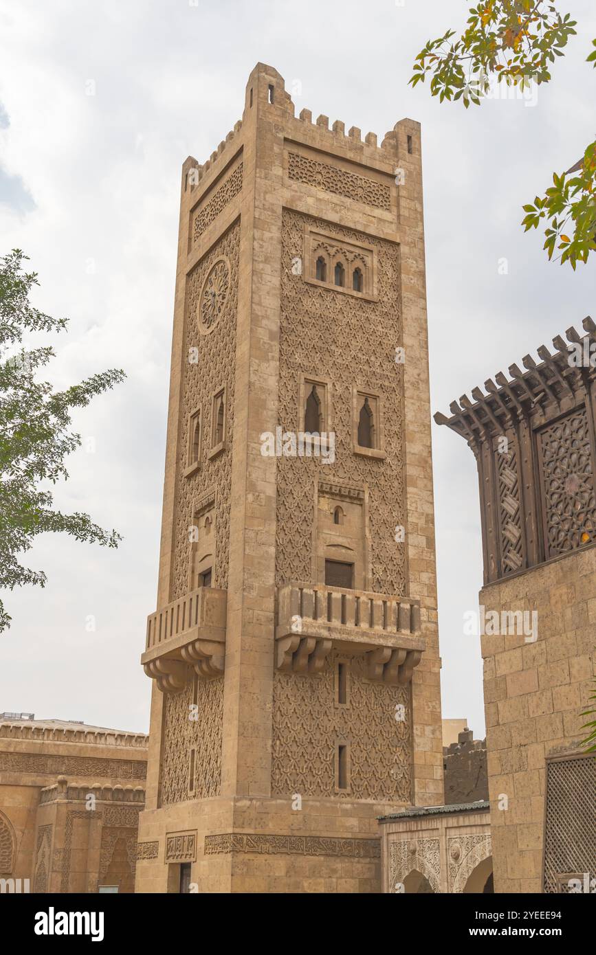 Roda Island, Old Cairo, Cairo, Egypt. Clock tower at the Manial Palace ...