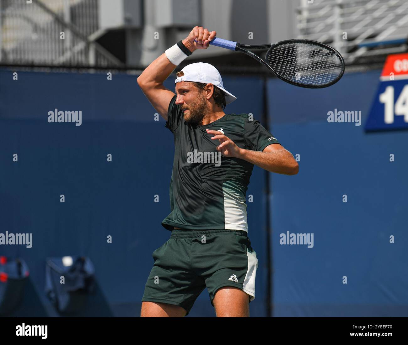 French tennis player Lucas Pouille in his first qualification game in ...