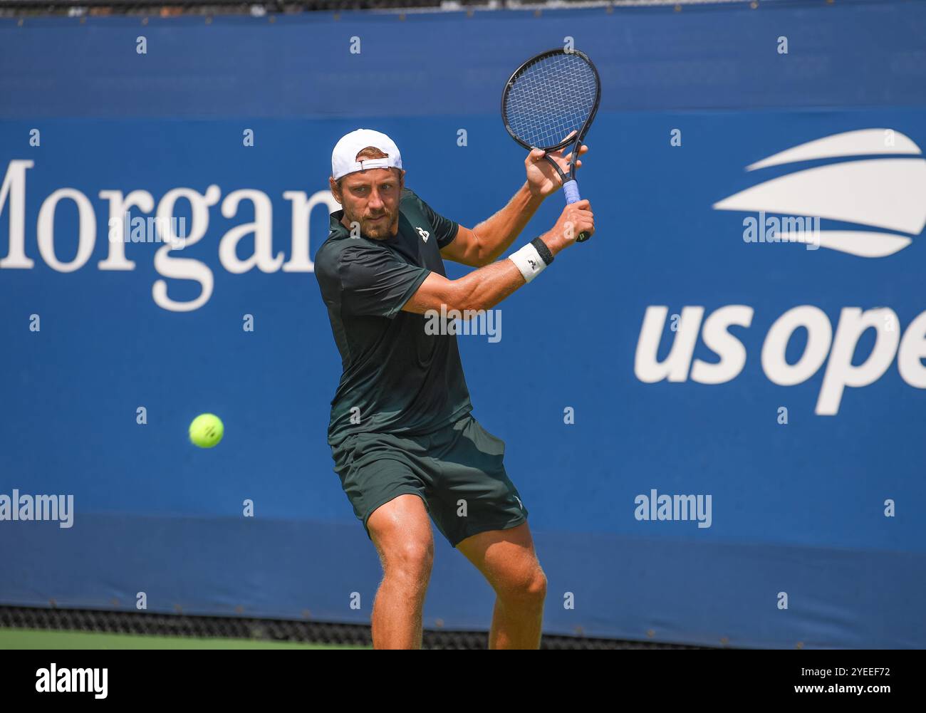 French tennis player Lucas Pouille in his first qualification game in ...