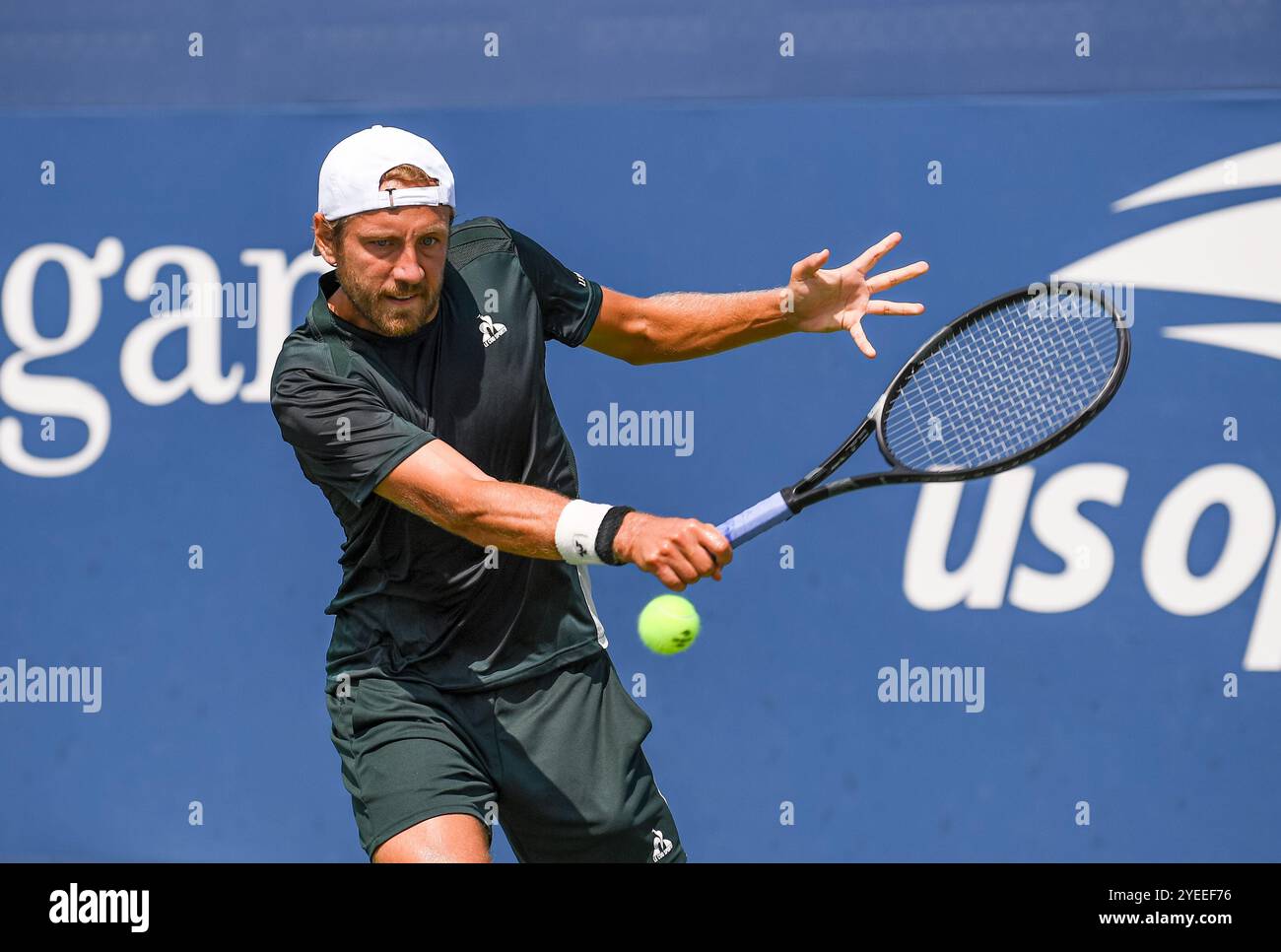 French tennis player Lucas Pouille in his first qualification game in ...