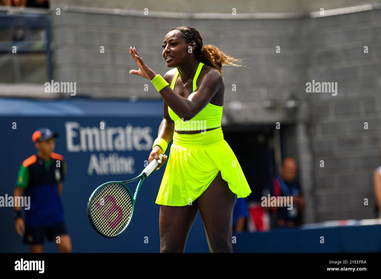 American tennis player Alycia Parks getting angry at her box during her ...