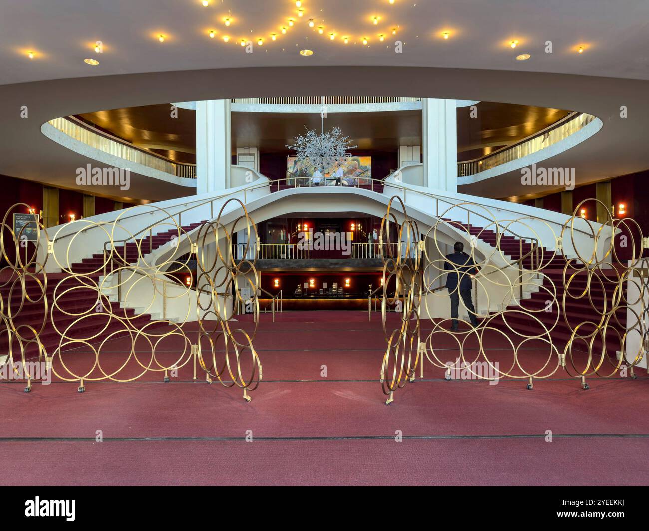 Luxurious interior of metropilitan opera theater lobby with grand ...