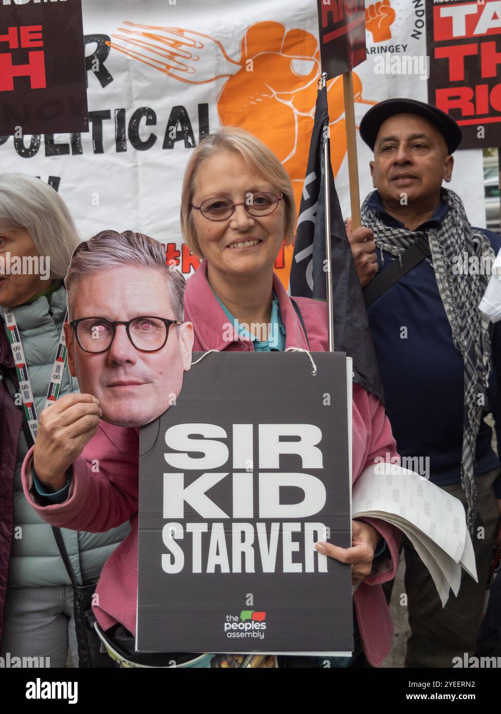 London, UK, 30 Oct 2024. Protesters from the People's Assembly protest ...