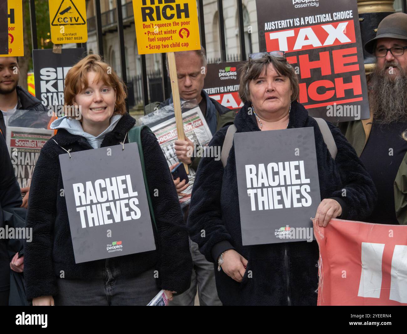 London, UK, 30 Oct 2024. Paula Peters, DPAC (right),Protesters from the ...