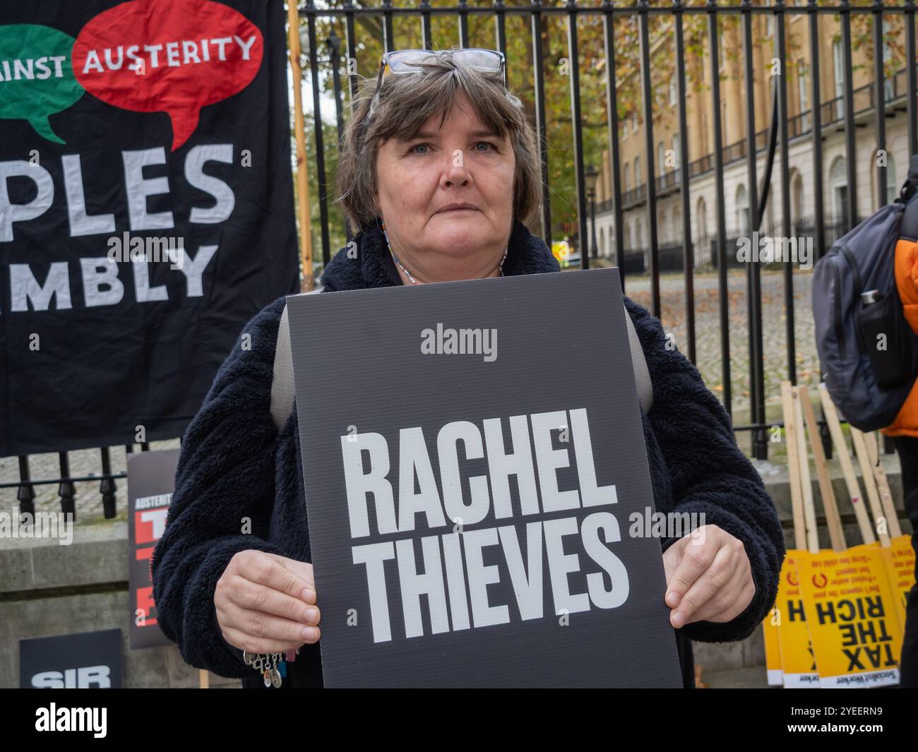 London, UK, 30 Oct 2024. Protesters from the People's Assembly protest ...
