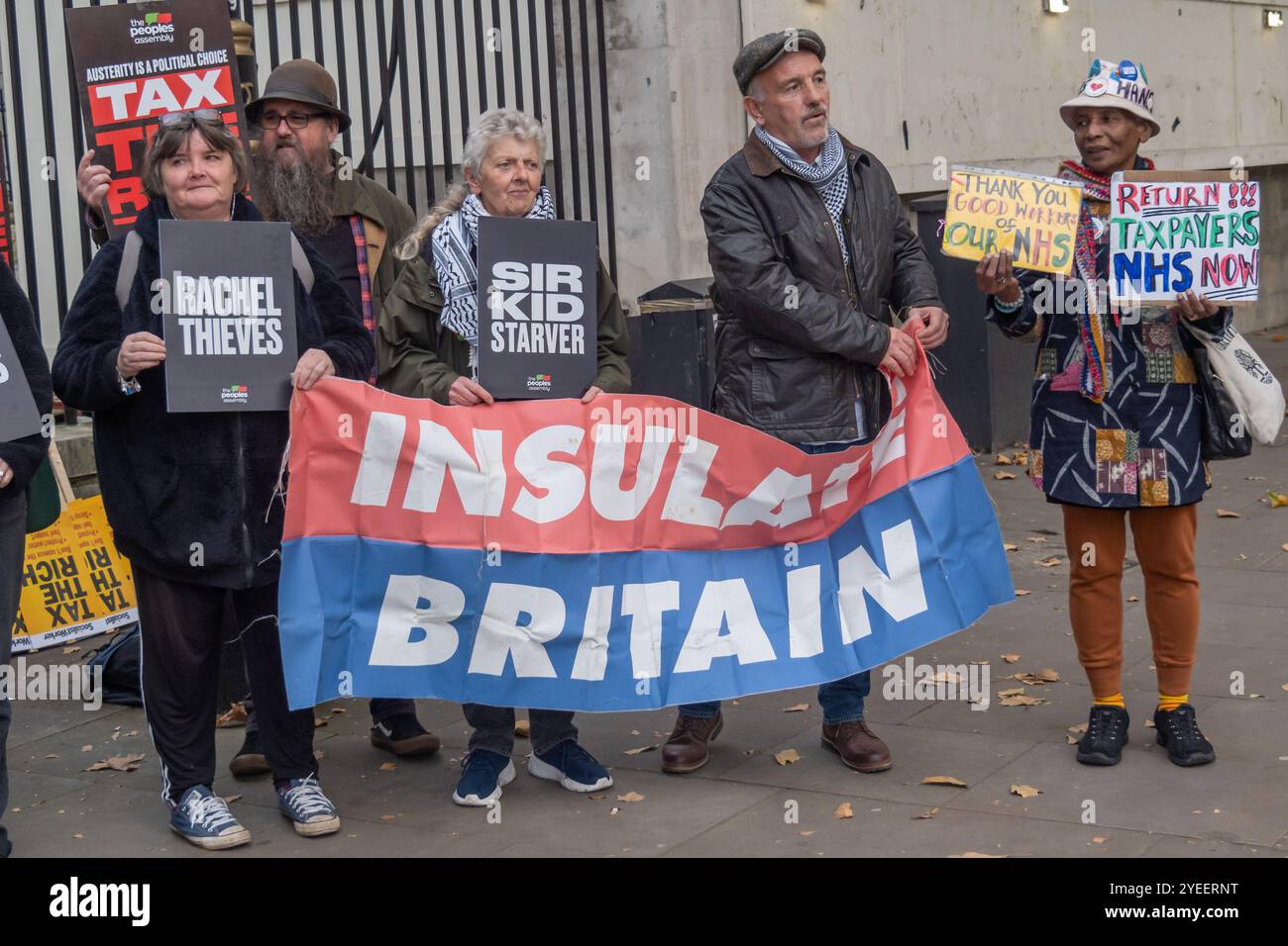 London, UK, 30 Oct 2024. Protesters from the People's Assembly protest ...