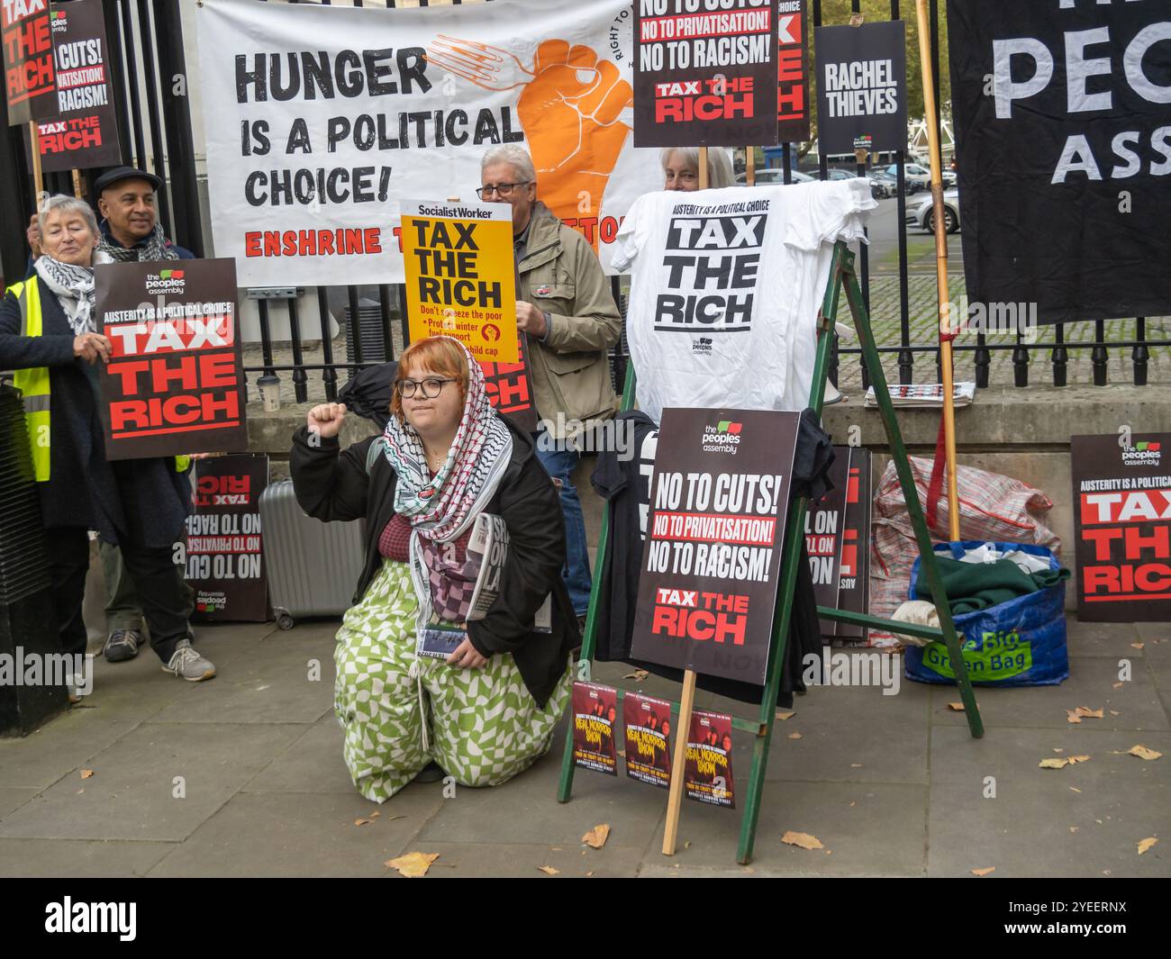London, UK, 30 Oct 2024. Protesters from the People's Assembly protest ...
