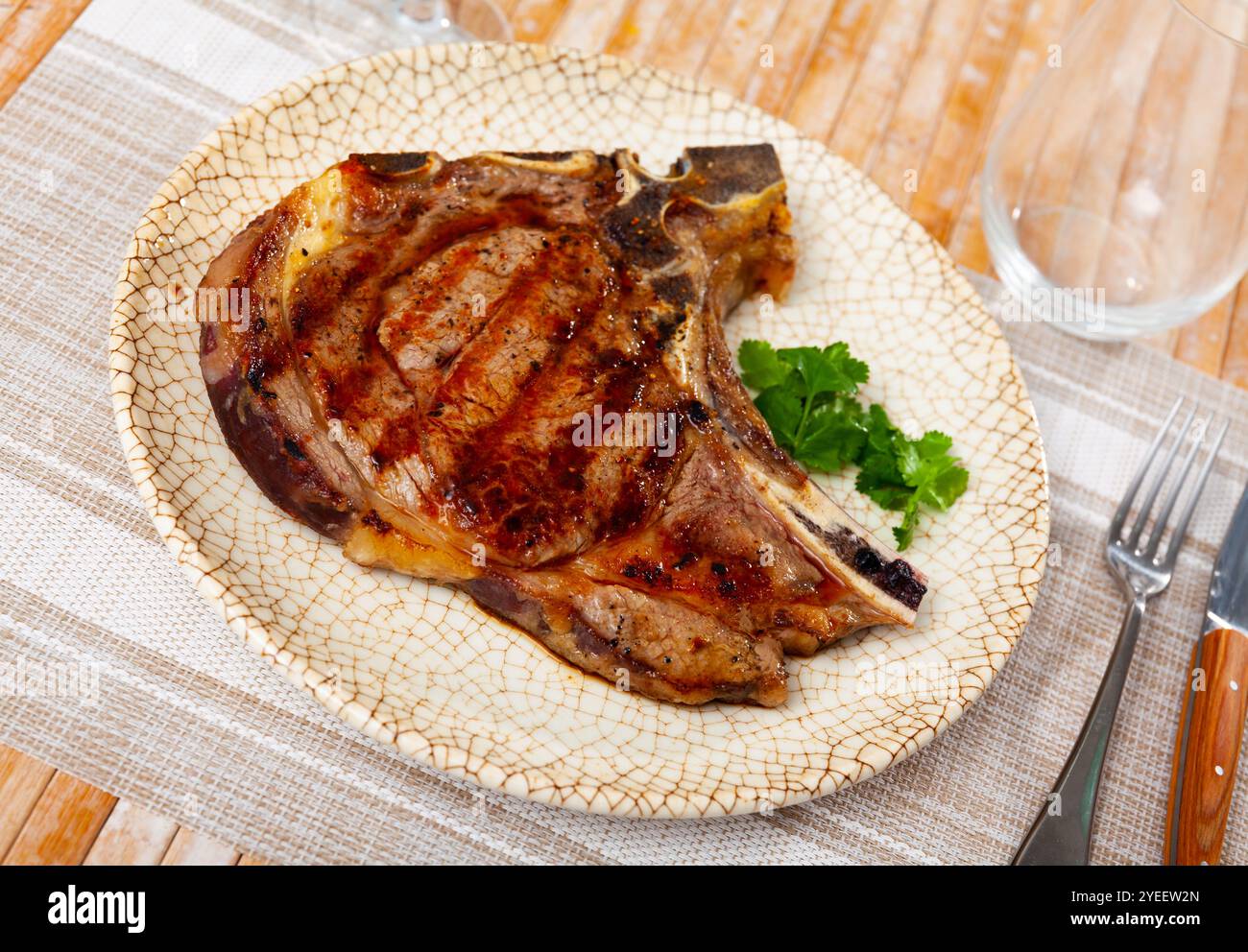 Roasted beef entrecote served on platter Stock Photo - Alamy