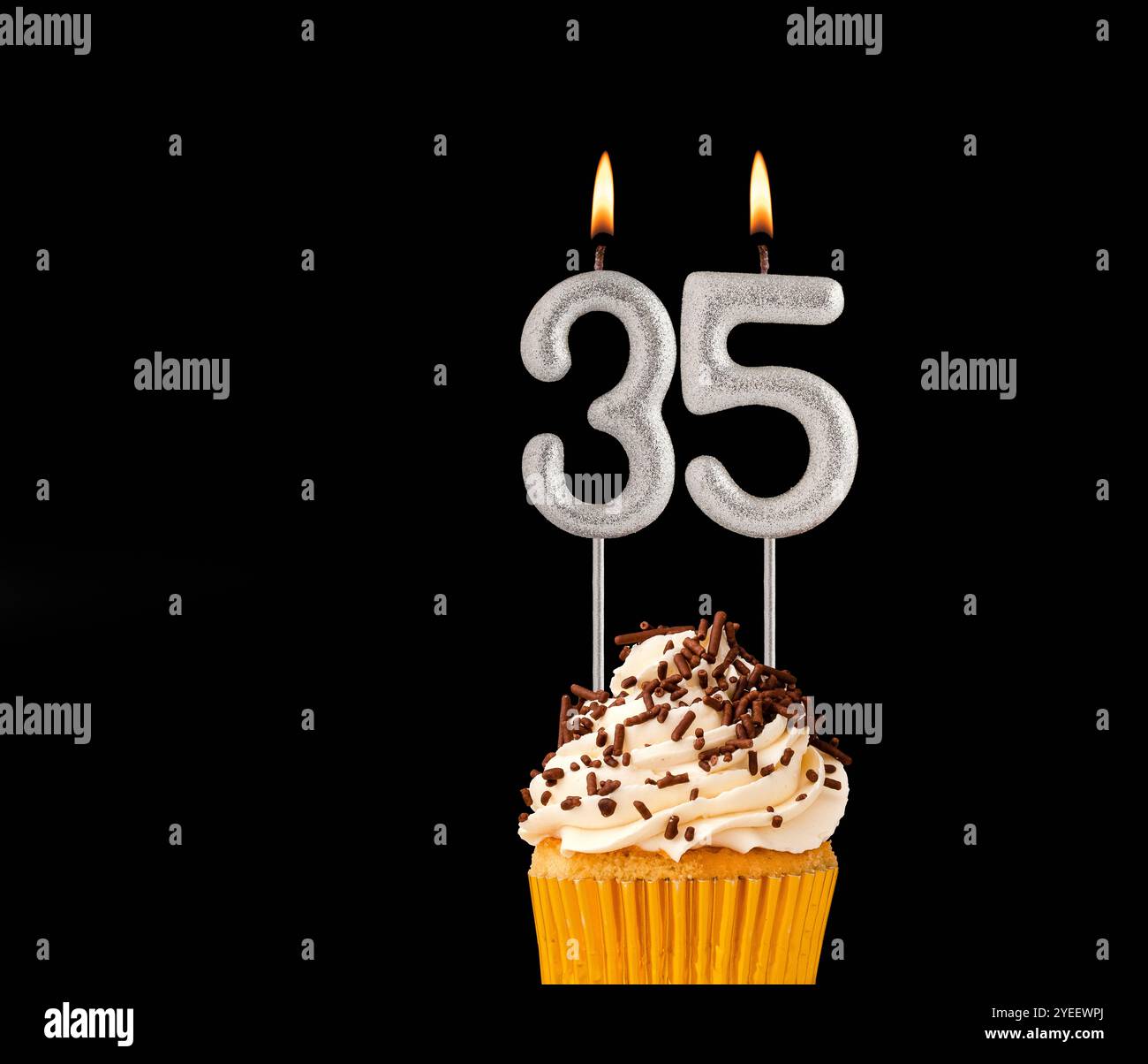 Birthday cupcake on black background - Number 35 shaped candles Stock ...