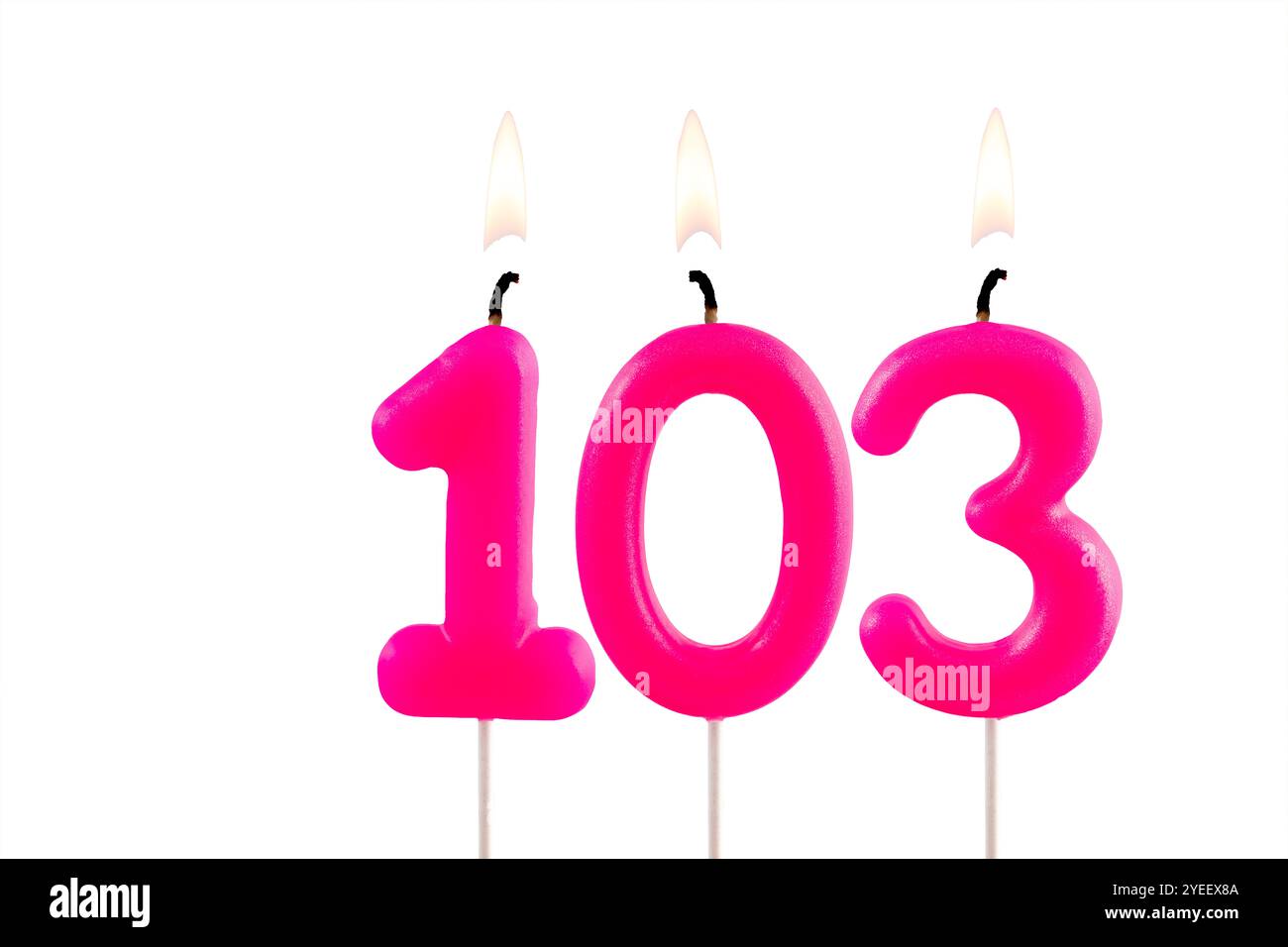Pink number 103 birthday candle on white background Stock Photo - Alamy