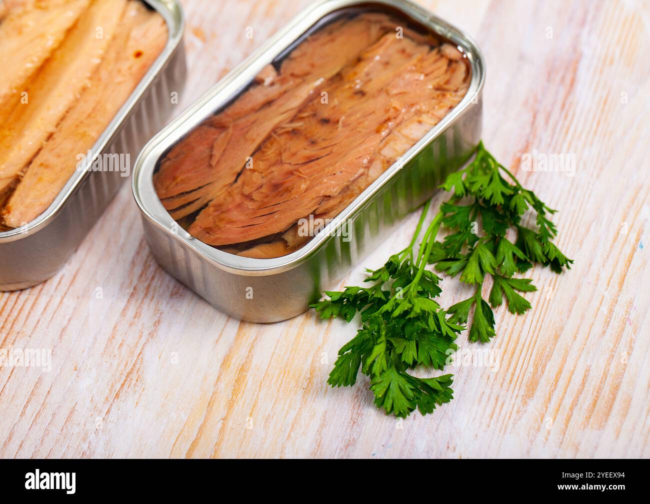 Canned seafood, melva fish fillets preserved in oi Stock Photo - Alamy
