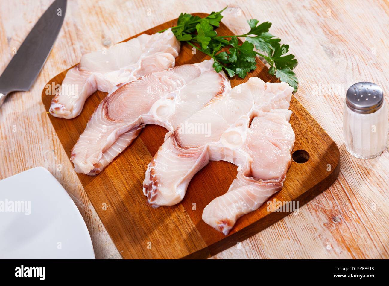Raw blue shark fish steaks, seafood ingredients Stock Photo - Alamy