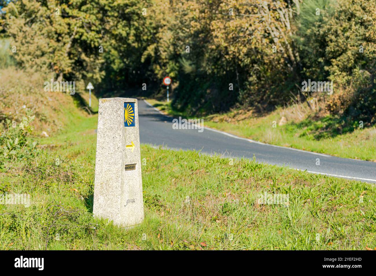 granite stone monolith landmark marker of the Way of Saint James near a ...