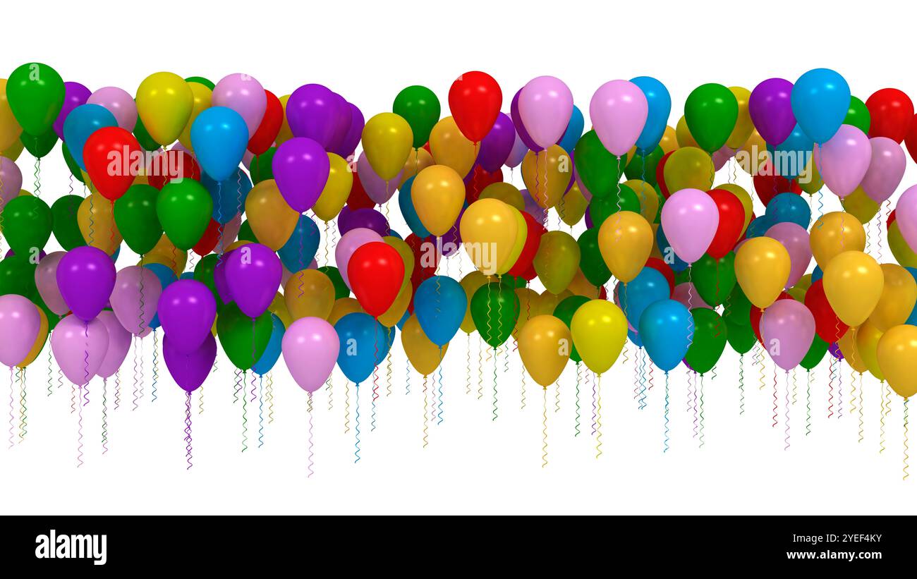 colorful party balloons in a large group isolated on white background ...