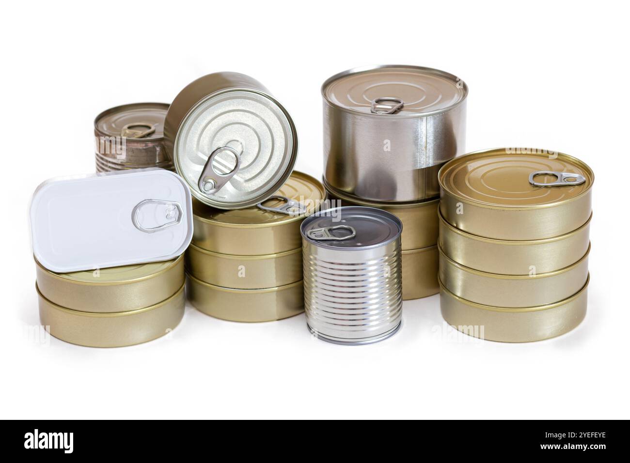 A Group of Stacked Tin Cans with Blank Edges Isolated on White ...