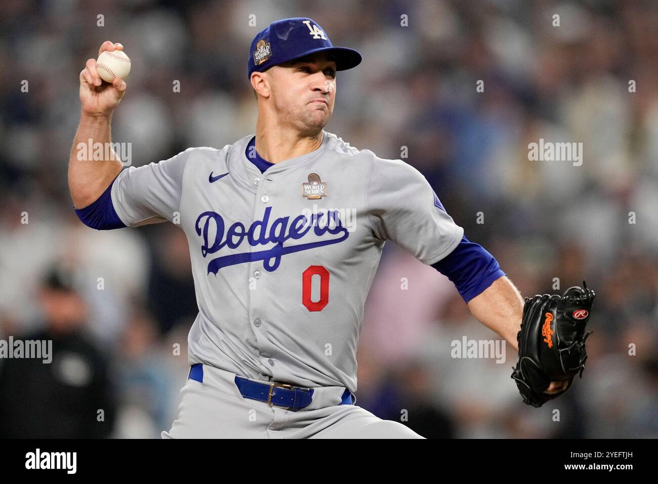 Los Angeles Dodgers pitcher Jack Flaherty throws against the New York ...