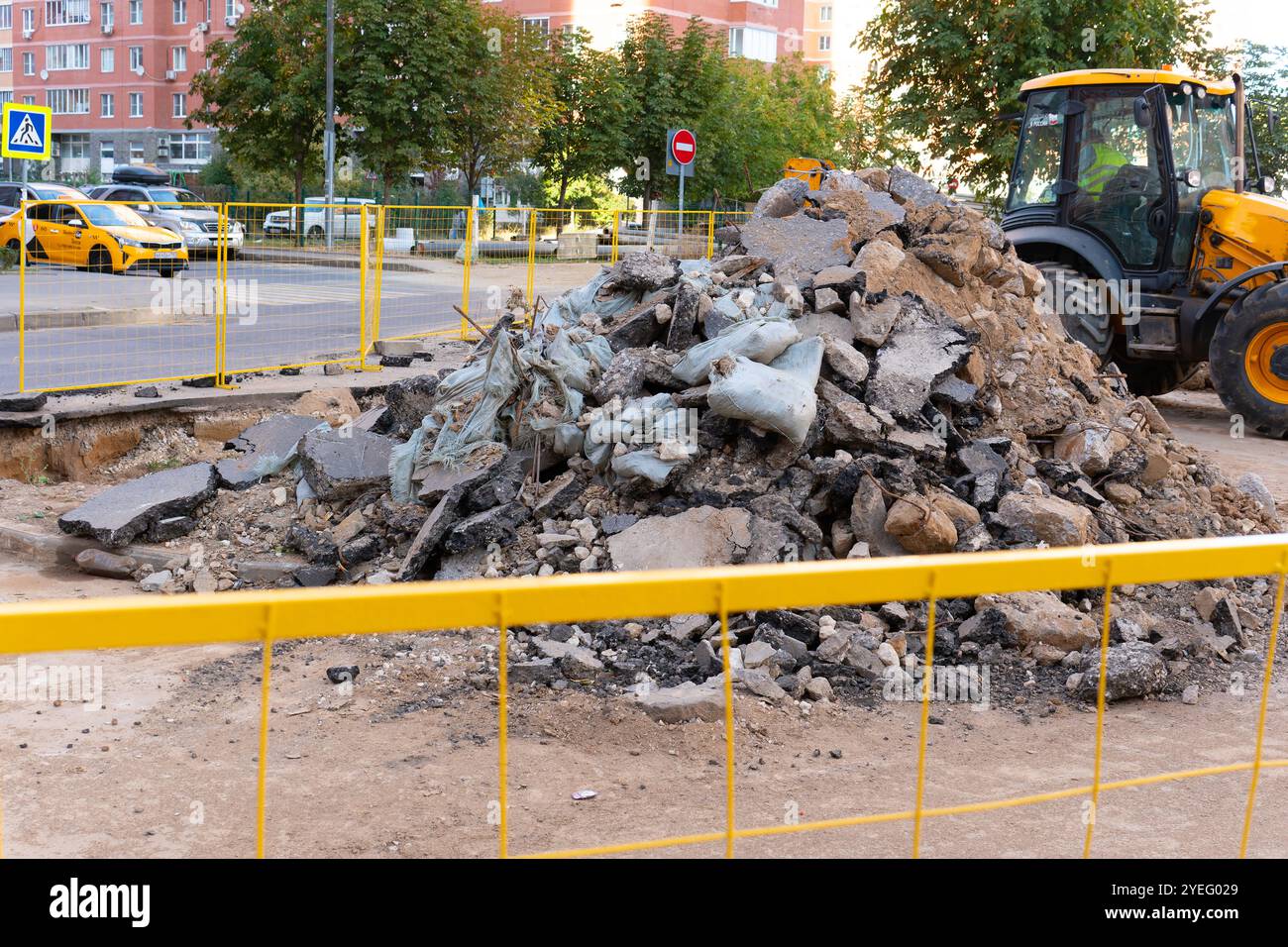 construction sign trench pipe ground work underground dig sewage ...