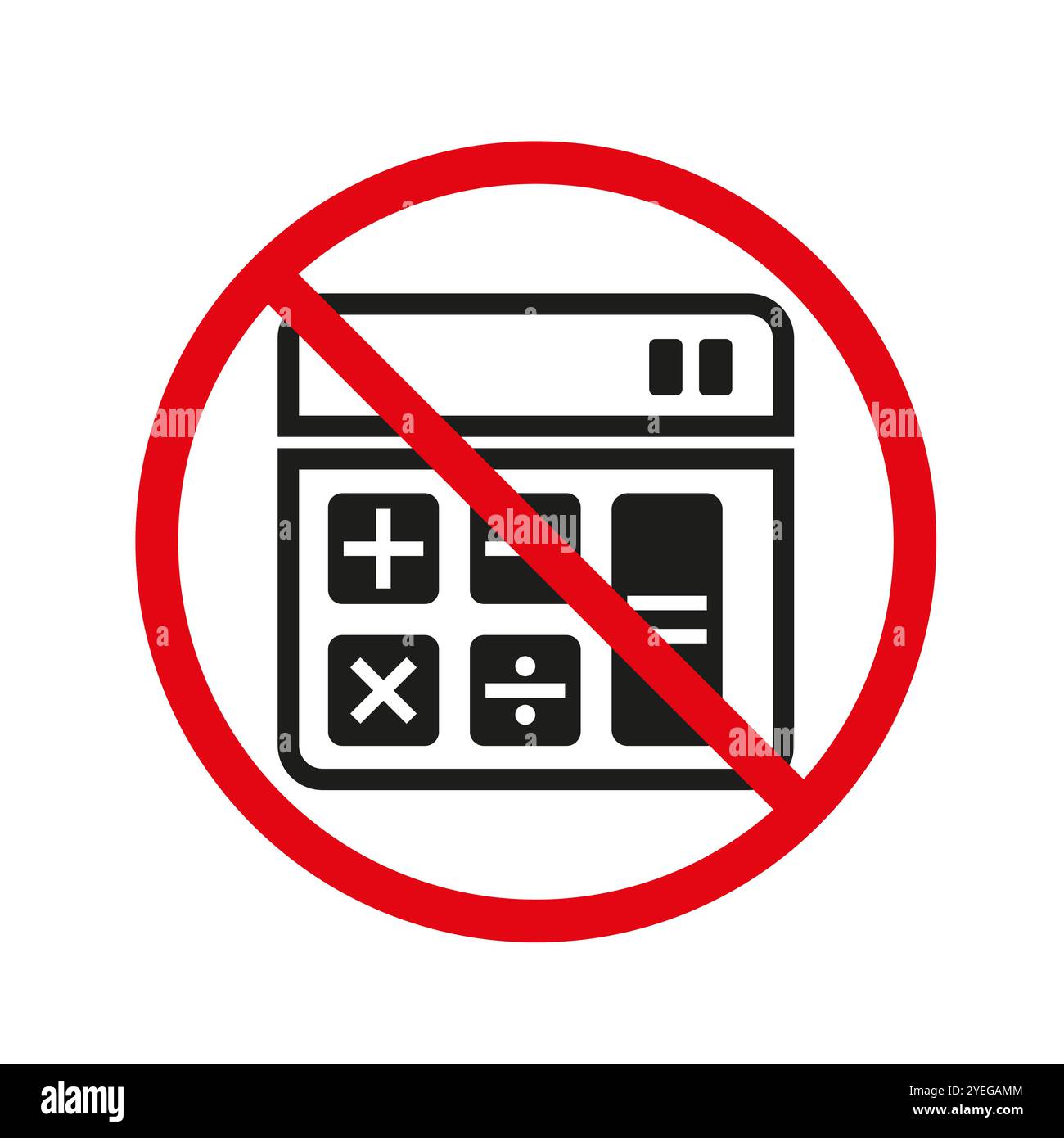 calculator ban symbol. red prohibition circle. vector math icon. bold ...