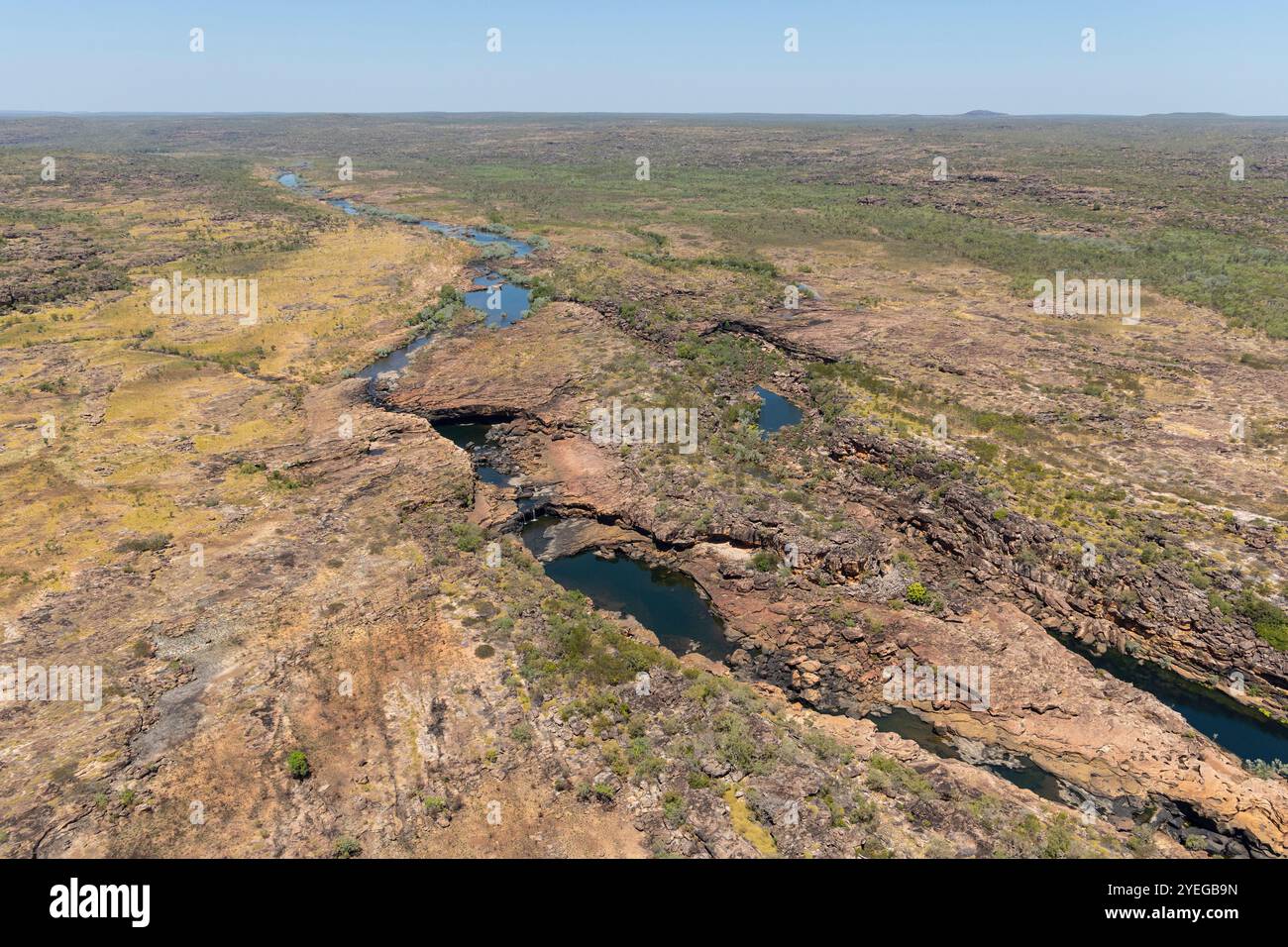 Aerial view of the Mitchell River in the outback of Western Australia ...