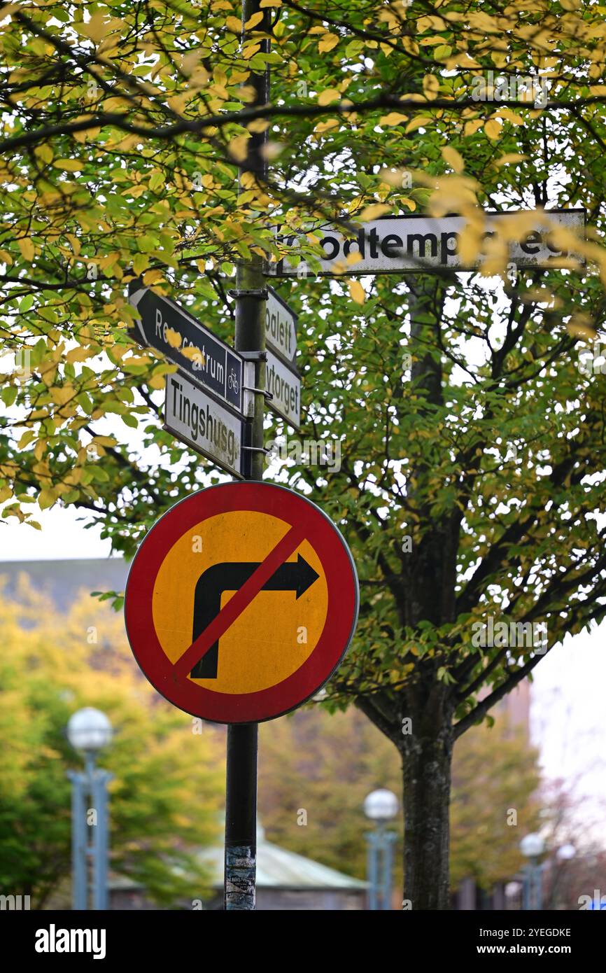 Hässleholm, Skåne, Sweden. October 28 2024. Swedish traffic signage ...