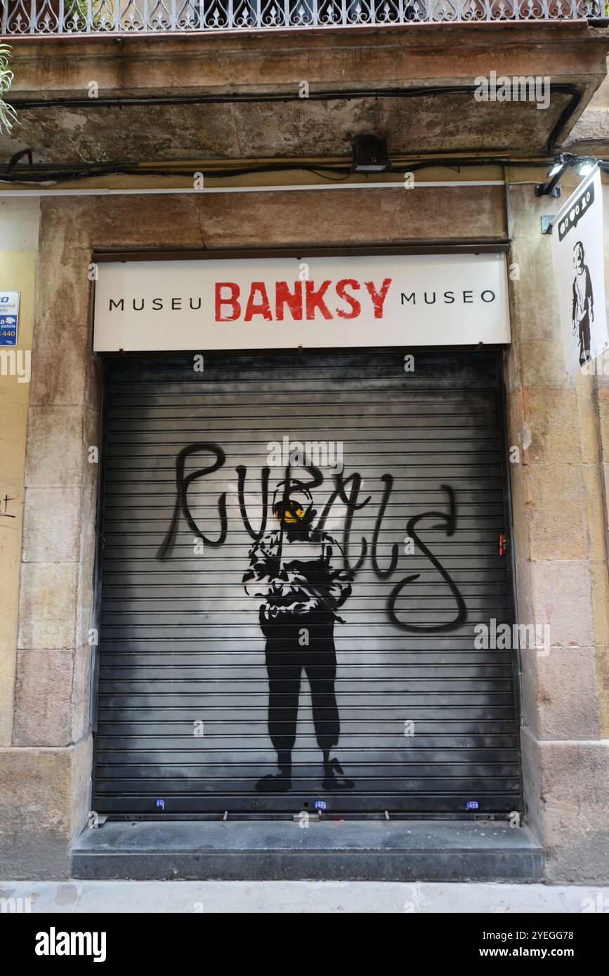 Banksy Museum shop at Carrer de Trafalgar in Barcelona, Spain Stock ...