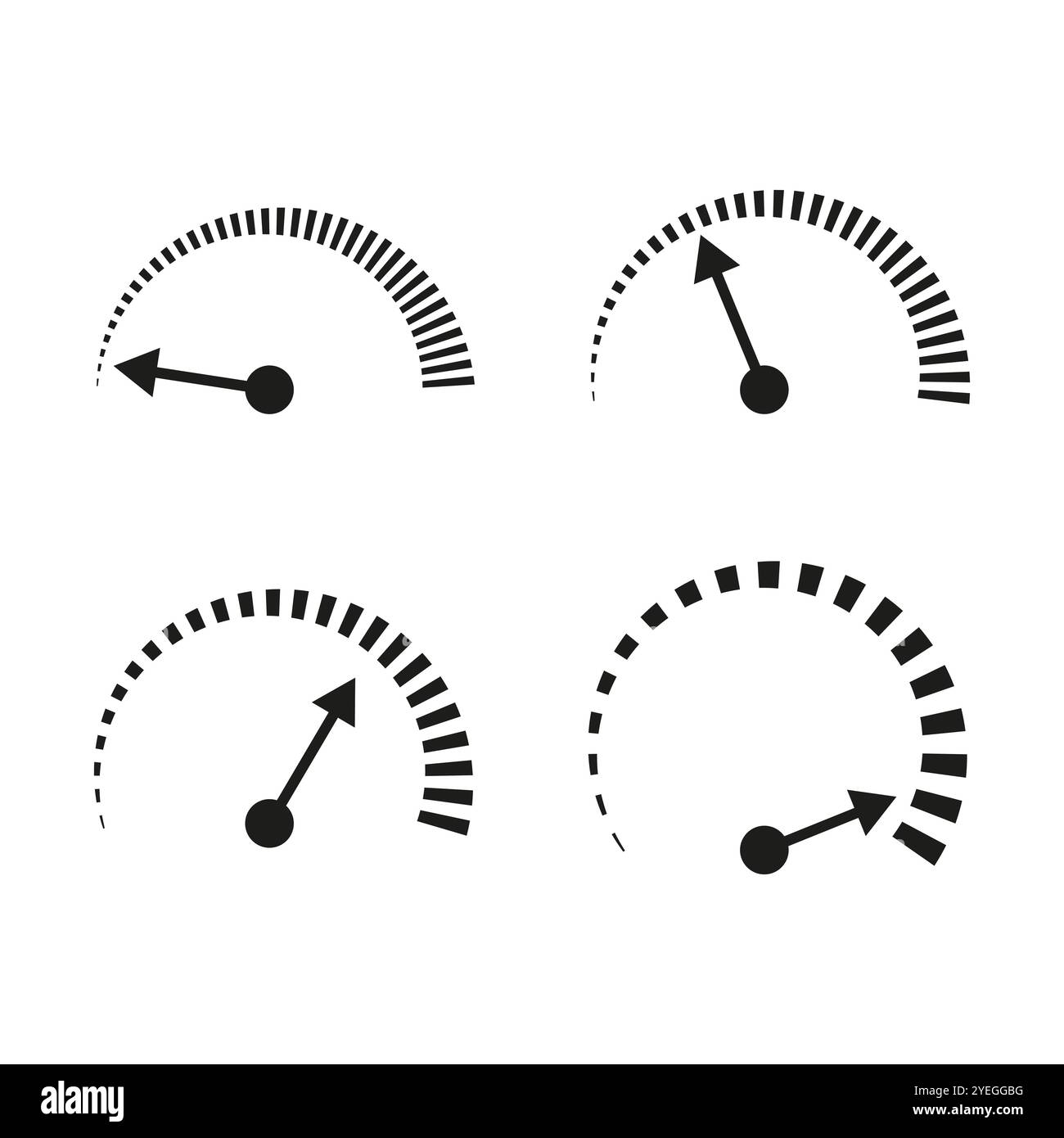 Speedometer icon set. Four speed gauge. Measurement symbol collection ...