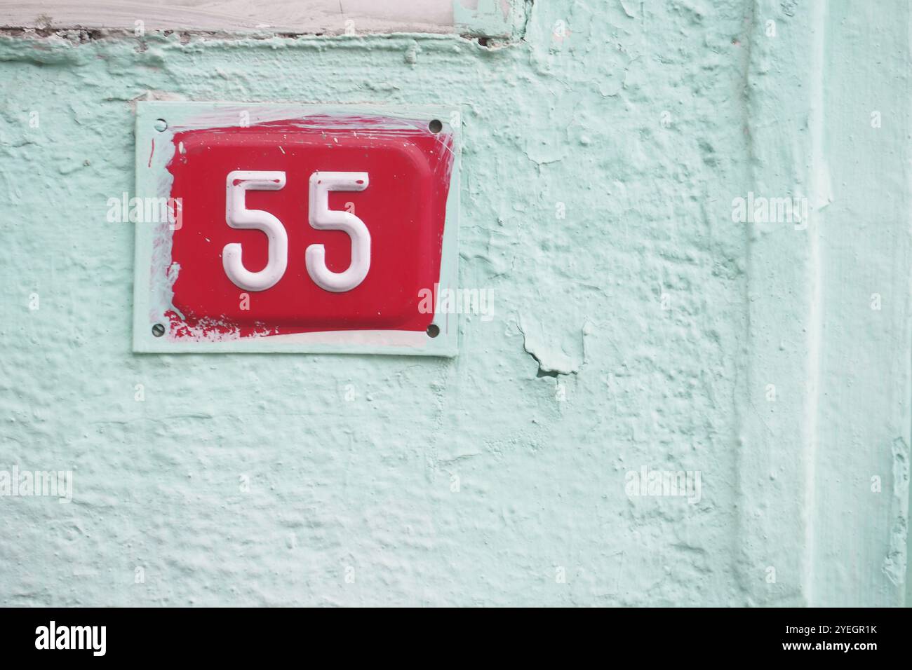 The House Number 55 is beautifully displayed on a vibrant and colorful ...